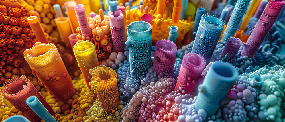 Artistic rendering of miteproof fabrics under a microscope, featuring a ...