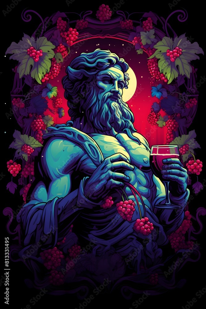 Dionysus the Greek God of Wine and Revelry Depicted in Vibrant ...