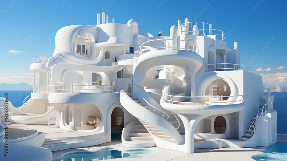Admire the sleek aesthetics of a white building resembling a model, its ...
