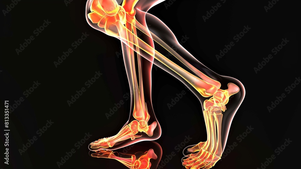 X-ray of a runners legs with the bones 3D rendering. Knees and joints ...