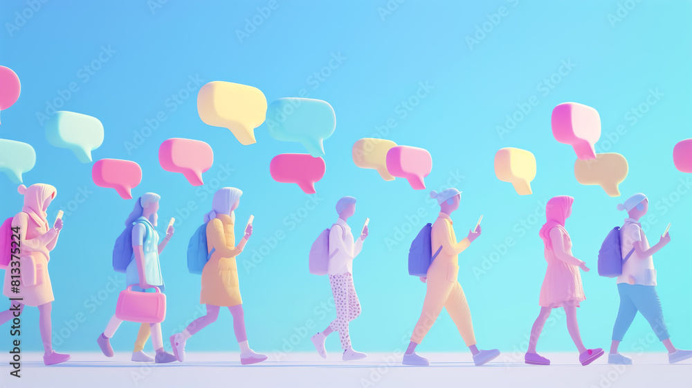 concept of social media online, 3D people with chat bubble over their ...