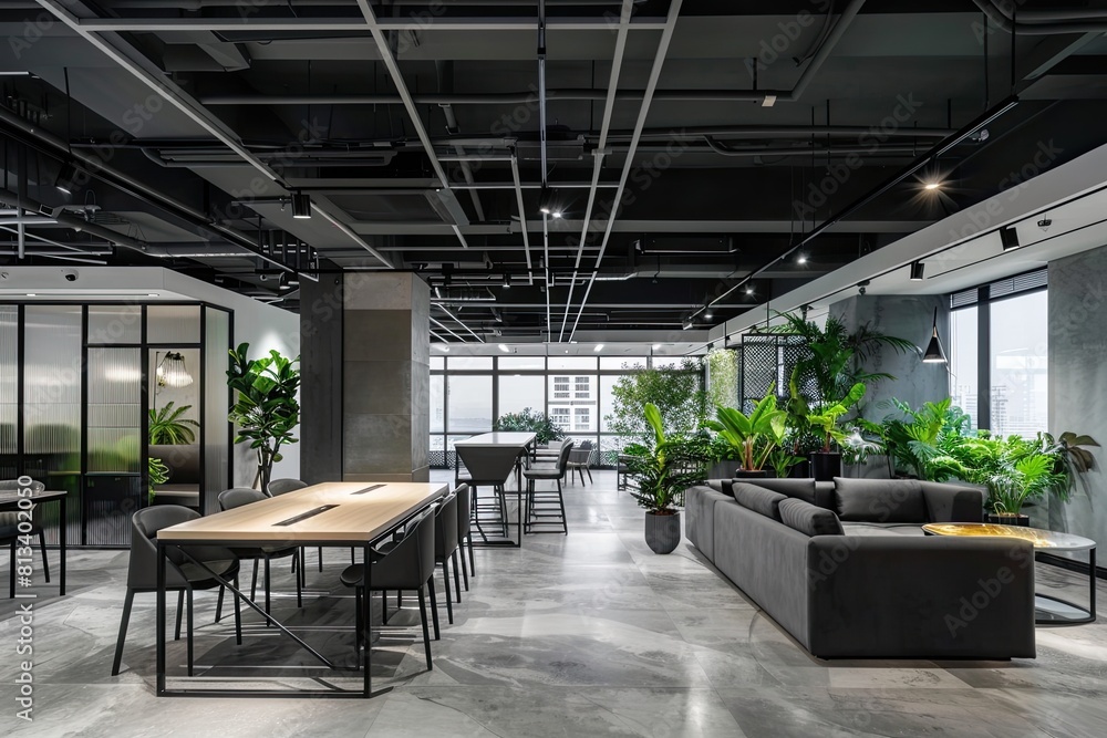 Bright and Clean Industrial Style Open Office Interior, Open Space with ...