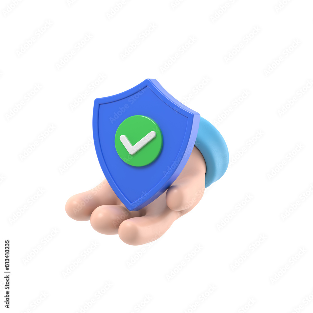 Transparent Backgrounds Mock-up.3D Hand holding security shield and ...