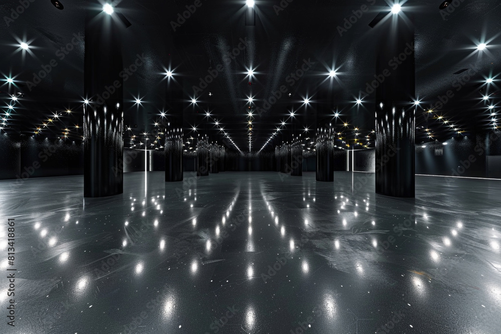 360 degree full panorama environment map of black minimalistic studio environment with bright ...