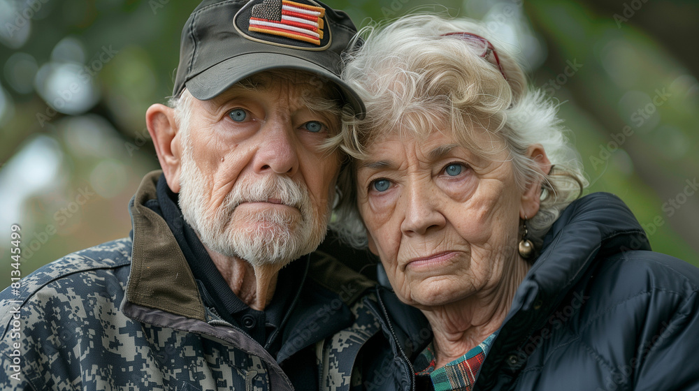 Sad and somber US Marine retired vet in his 70's poses for photo with ...