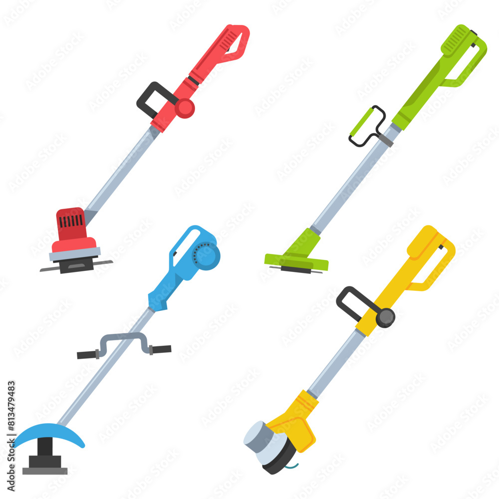 Grass string trimmers vector cartoon set isolated on a white background ...