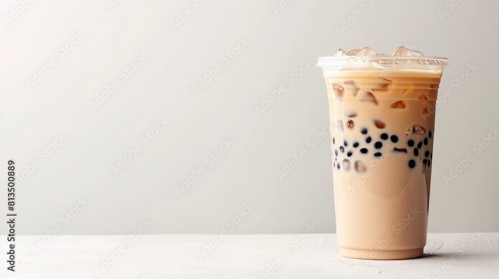 Iced Bubble Tea in Clear Plastic Cup, Refreshing Beverage with Tapioca ...
