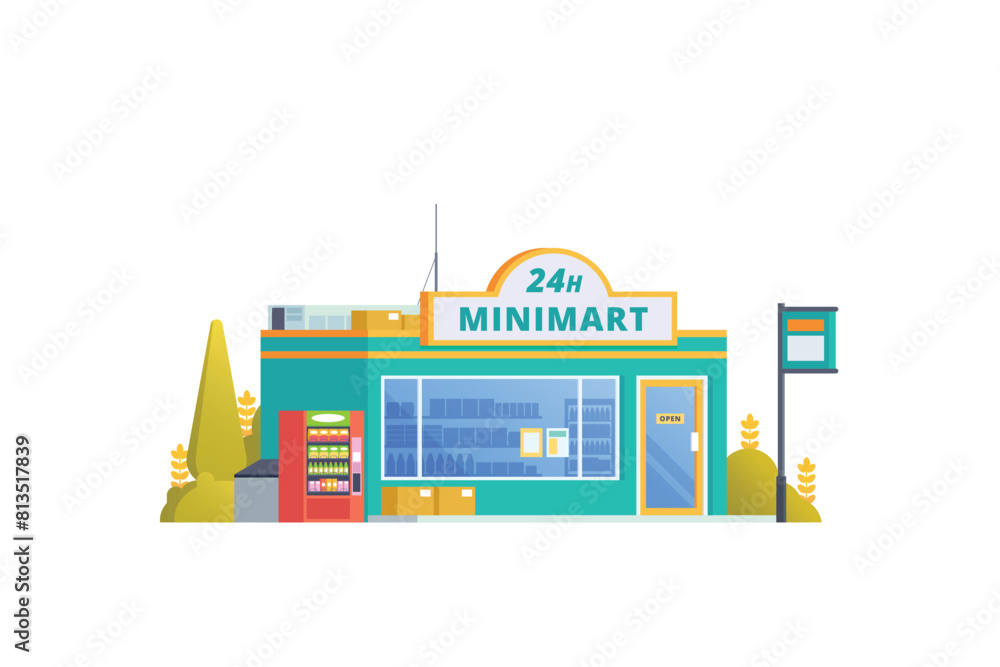 Vector illustration element of minimarket building, minimart and store ...