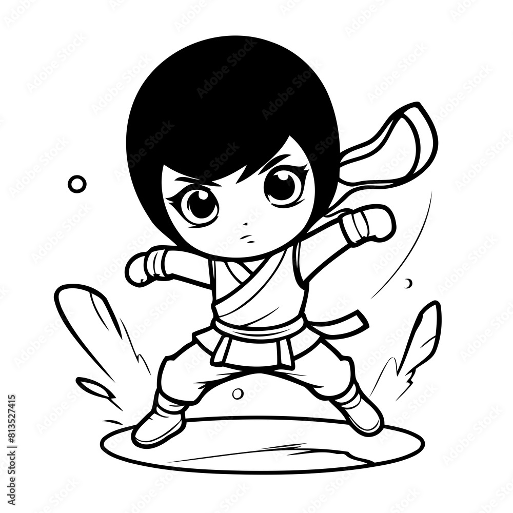 Vector illustration of a cute Ninja drawing for toddlers colouring page ...
