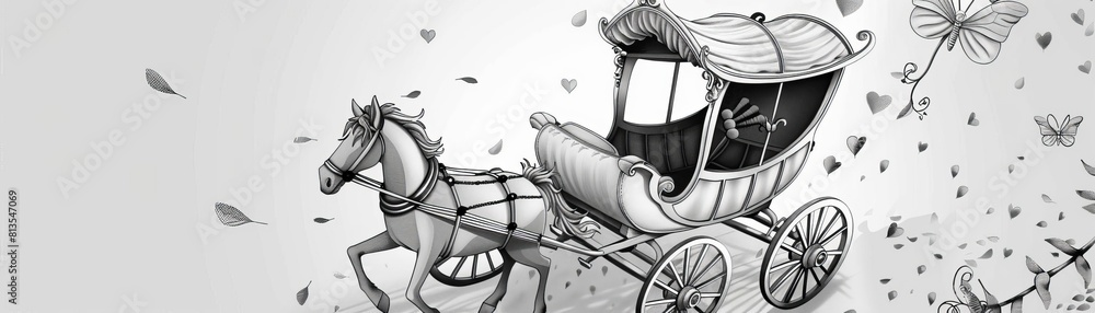 Celebrating Love romantic carriage ride flat design top view ...