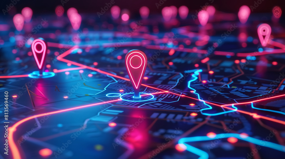 Stock-Foto „"3D rendering of the technology in GPS and map location ...
