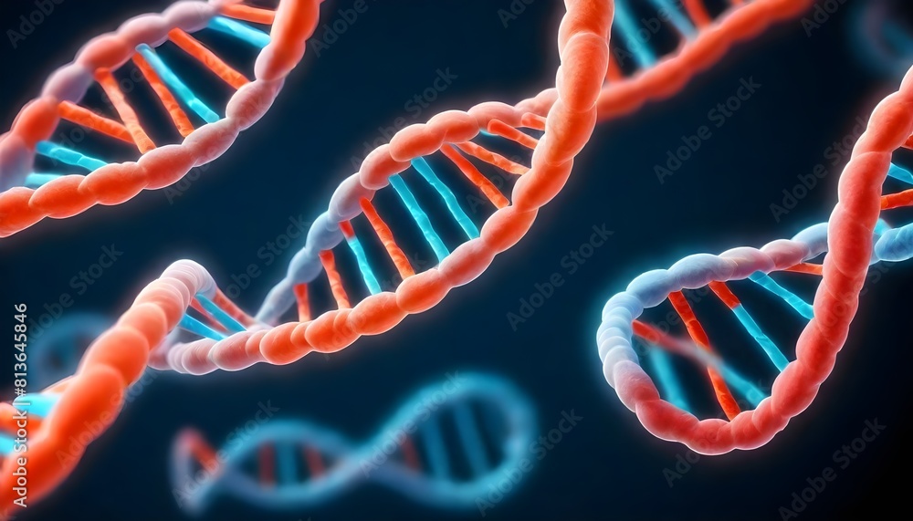Detailed View Of Intertwined Dna Strands Under A Microscope Showing The Double Helix Structure