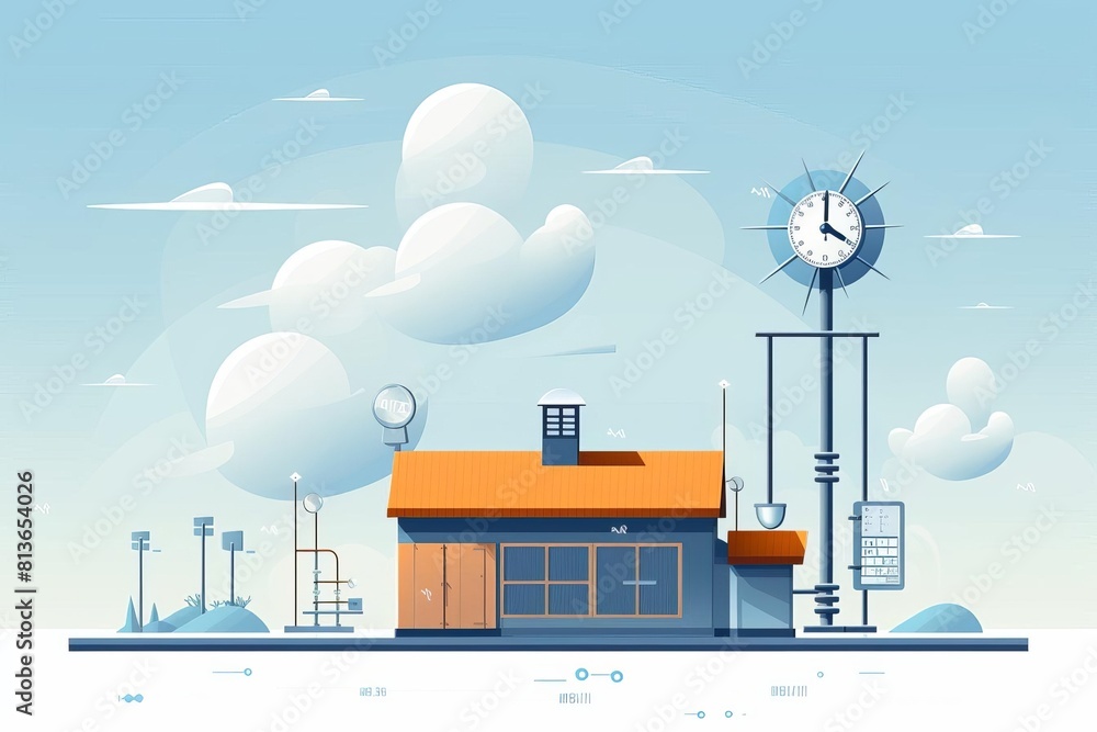 Atmospheric pressure weather stations flat design side view Meteorology ...