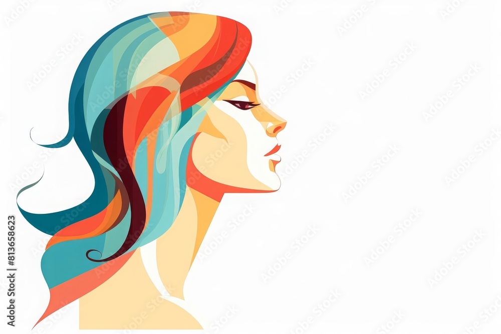 Slender face flat design side view Graceful theme cartoon drawing ...