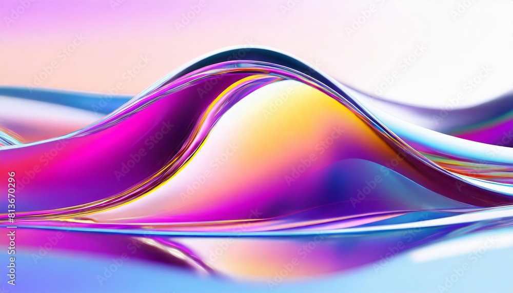 Abstract liquid glass shape with colorful reflections. Ribbon of curved ...