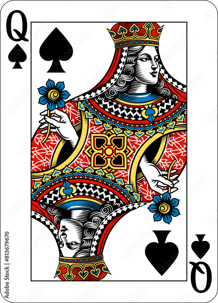 Queen of Spades design from a new original deck of playing cards. Stock ...