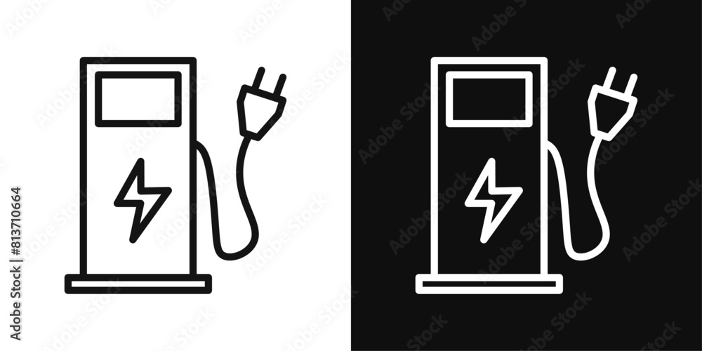 Charging Station Icon Set. Electric Vehicle Recharge Point Symbol in ...