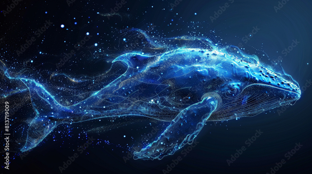 Abstract picture. Whale swimming in the deep sea. Digital whale ...