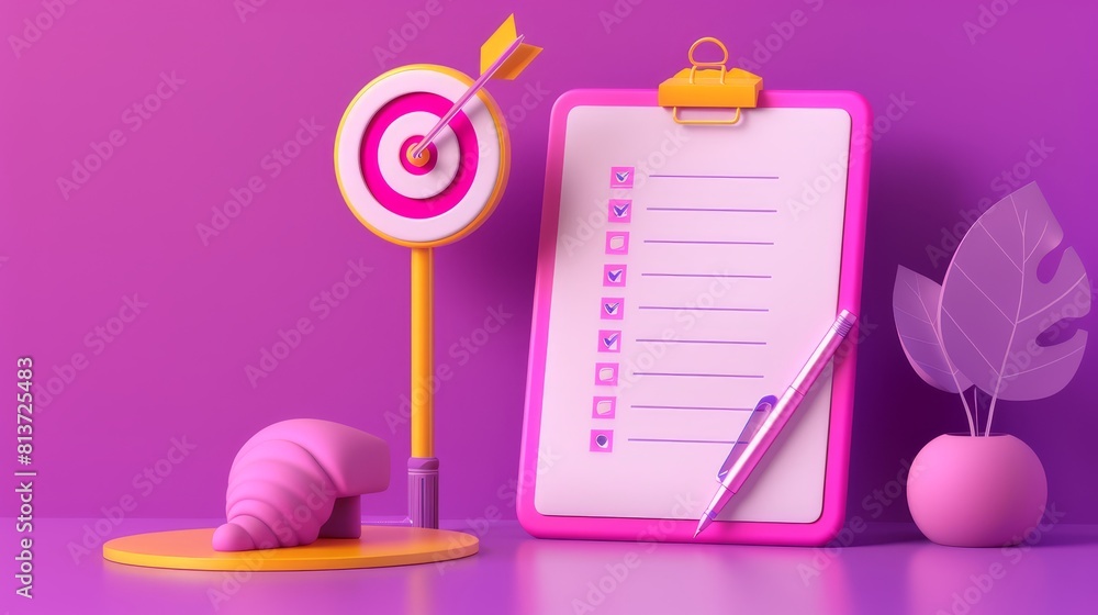 Illustration Stock A checklist with a bull's eye and arrow in aim ...