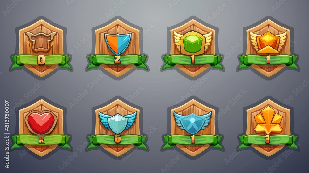 Stock-Illustration „Modern cartoon set isolated on white, game wooden ...