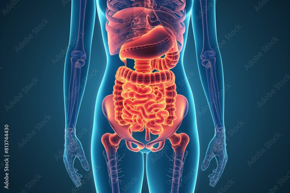 Anatomy of digestive system with Intestinal. Stock Illustration | Adobe ...