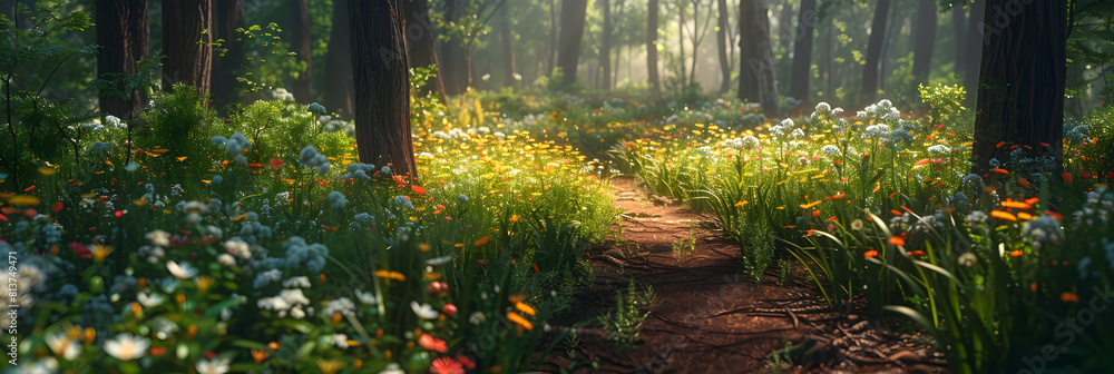 Enchanting Photo Realistic Wildflower Trail Through the Woods A Serene ...