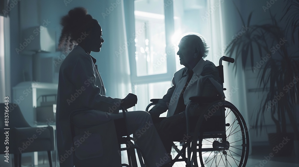 Help support and wheelchair with nurse and old man for disability ...