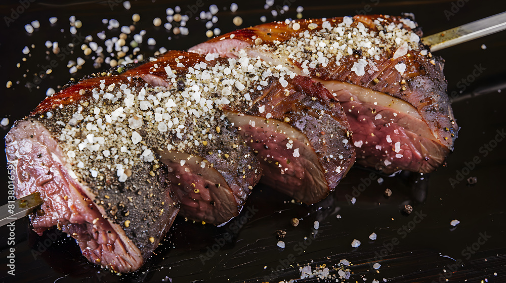Picanha being seasoned with sea salt and pepper Stock Photo | Adobe Stock