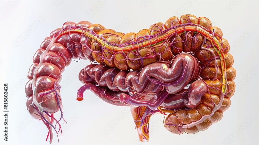 Labeled anatomy of the human digestive tract, from esophagus to ...