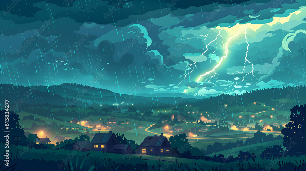 Thunder Rolling Over Rural Village: A small village in awe of powerful ...