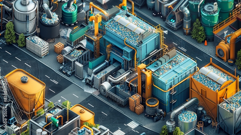 A detailed view of a smart waste management system in a city, featuring ...