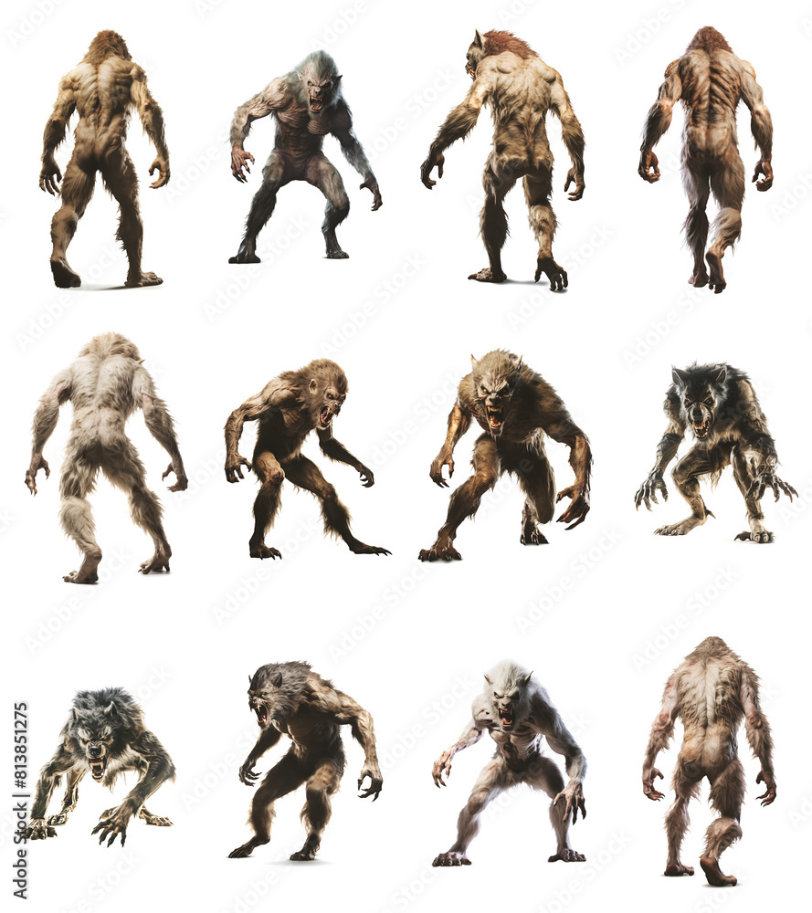 Werewolf demon creature set. various poses and action poses. Isolated ...