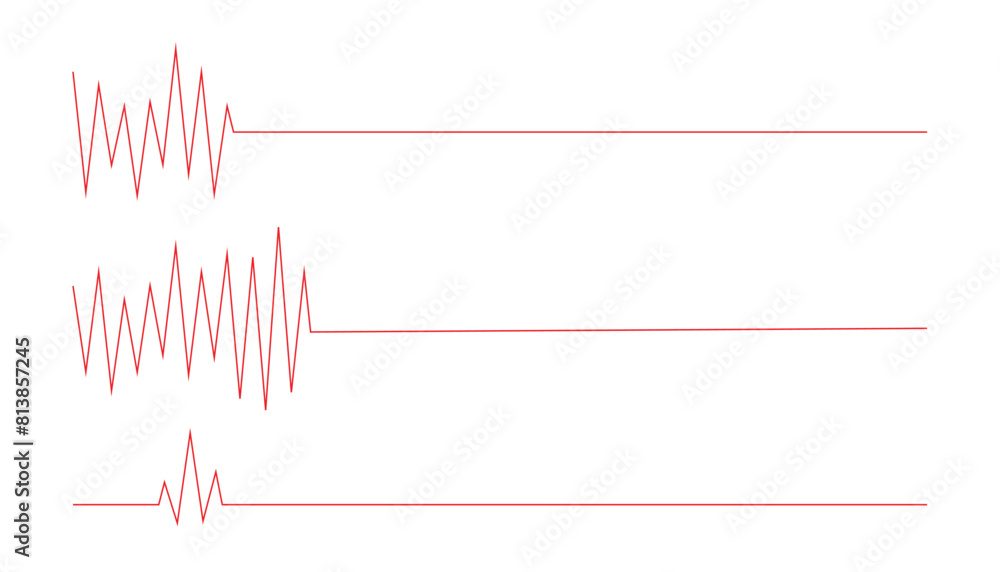 set of Last heart rate jump banner. Red straight line of death after ...