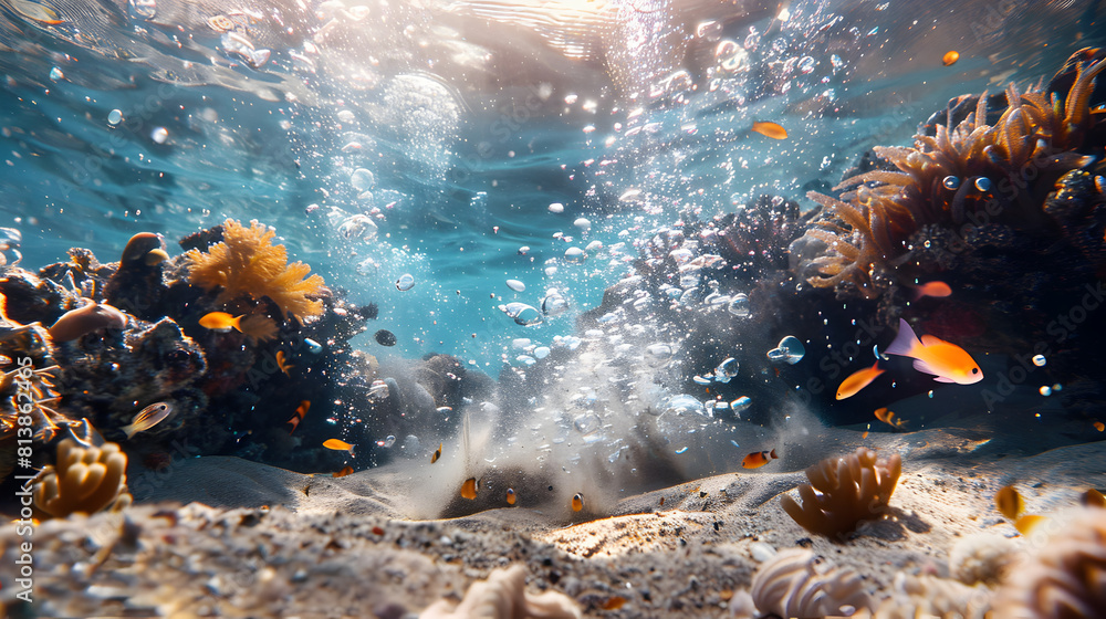 Coral bleaching by climate change. Dead and dying coral reef due to ...