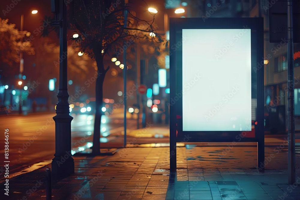 vertical blank digital billboard mockup on city bus stop outdoor ...