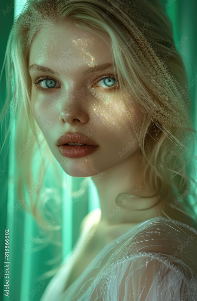 an incredibly beautiful supermodel with sleek, straight platinum blonde ...