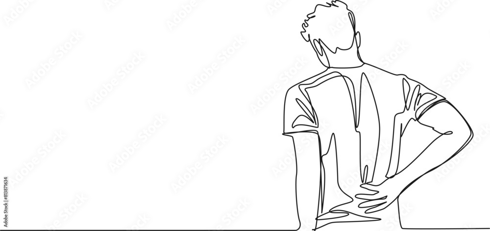 continuous single line drawing of man suffering from back pain, line ...