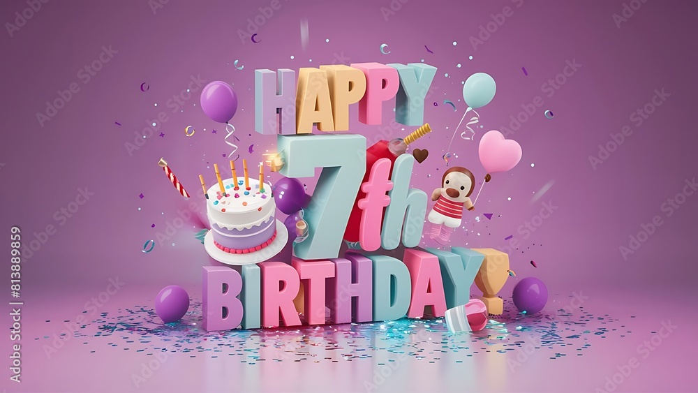 Minimalist 3D Pastel theme Happy 7th Birthday Background With ...