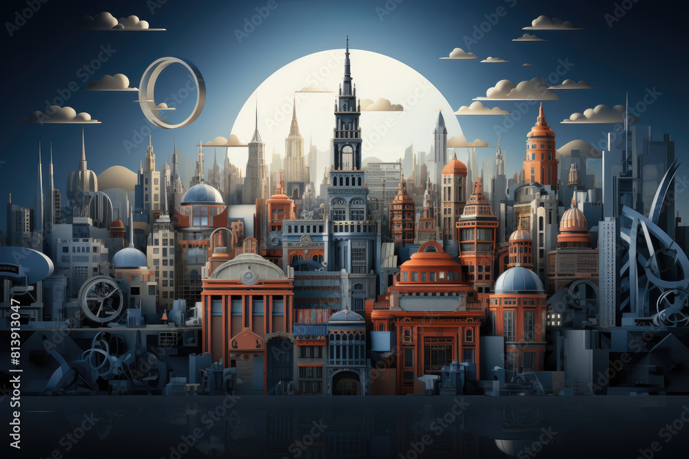 Simple minimal geometric flat style - city landscape with buildings ...