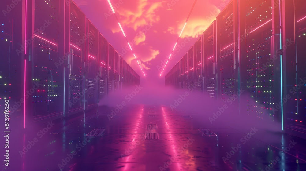 Cloud server network, Front view of interconnected cloud servers ...