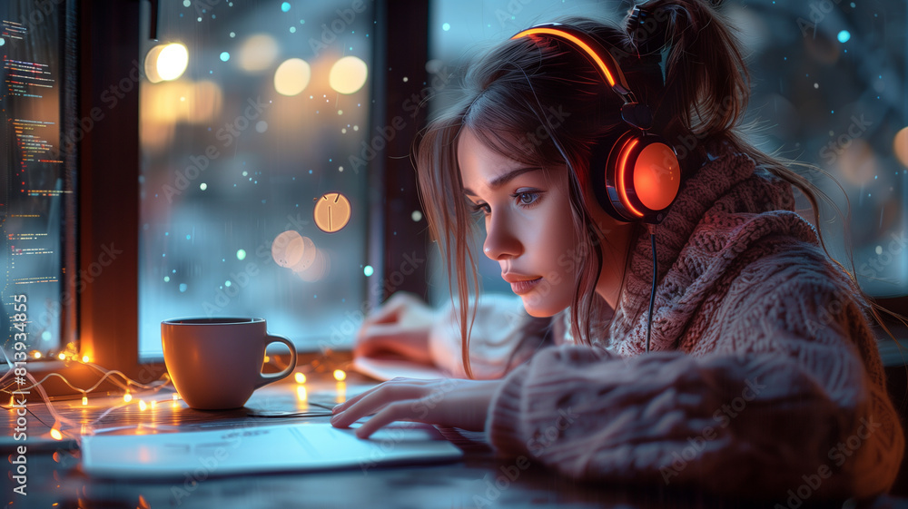 Lofi Girl like Illustration, Synthwave anime manga girl, lofi ...