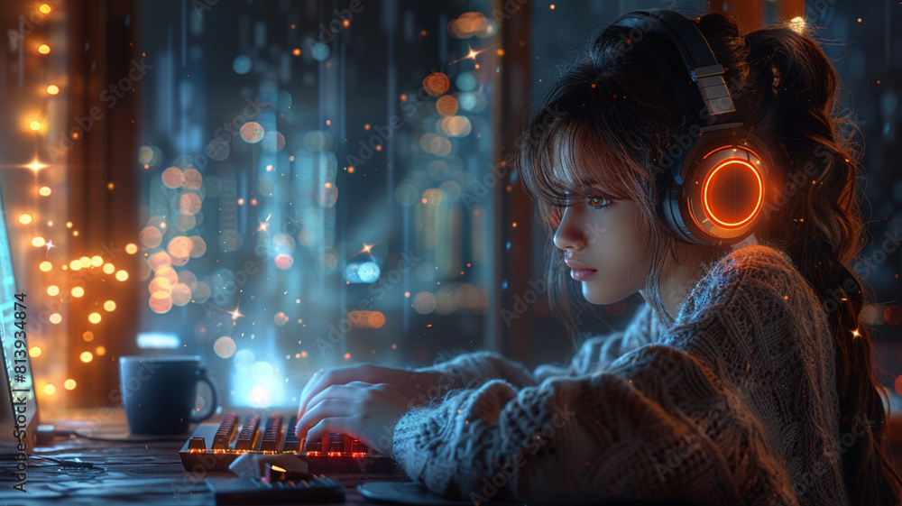 Lofi Girl like Illustration, Synthwave anime manga girl, lofi ...