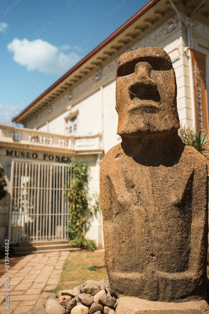 Moai statue from Easter Island (Rapa Nui) in front of Fonck Museum in ...