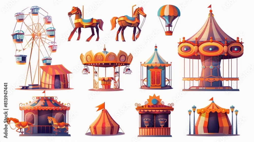 Various carnival and circus fair cartoons modern illustration ...