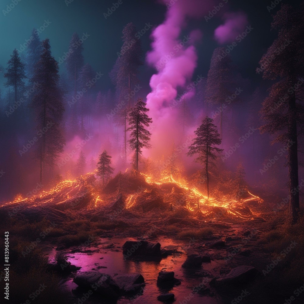 Illustrate the consequences of deforestation, with clear-cut areas and ...