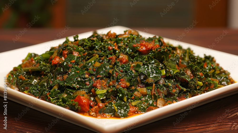 Vibrant plate of sukuma wiki, a classic kenyan delicacy made from ...