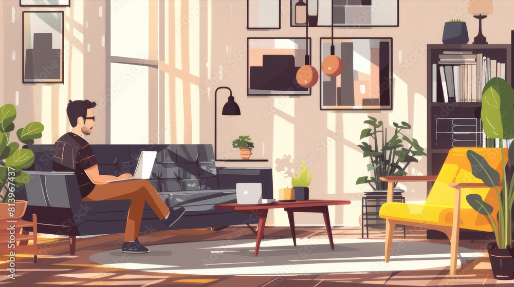 User customizing their virtual environment for a remote meeting ...