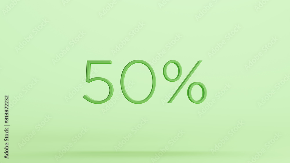 Green 50 percent % sign business discount symbol mint background 3d ...