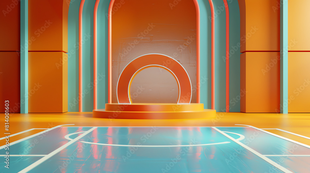 Showcase product podium on a basketball court front view emphasizing ...
