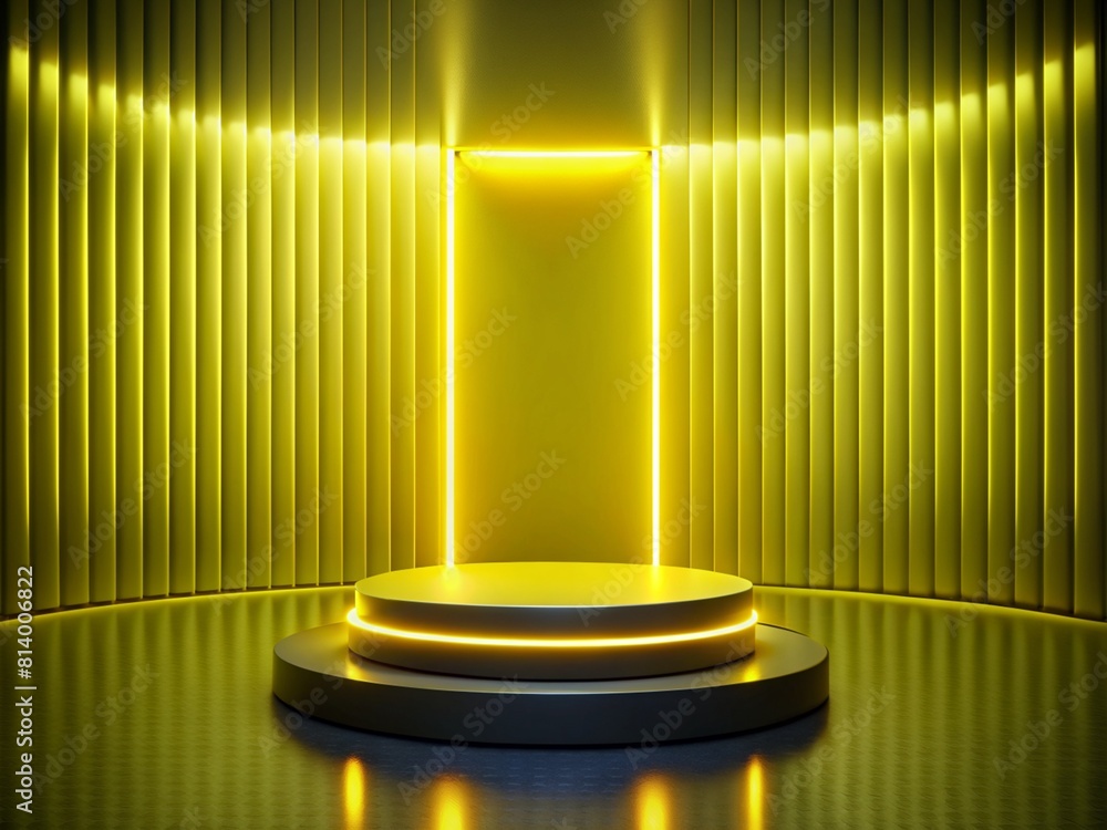 Background podium 3D light neon yellow platform stage product abstract ...